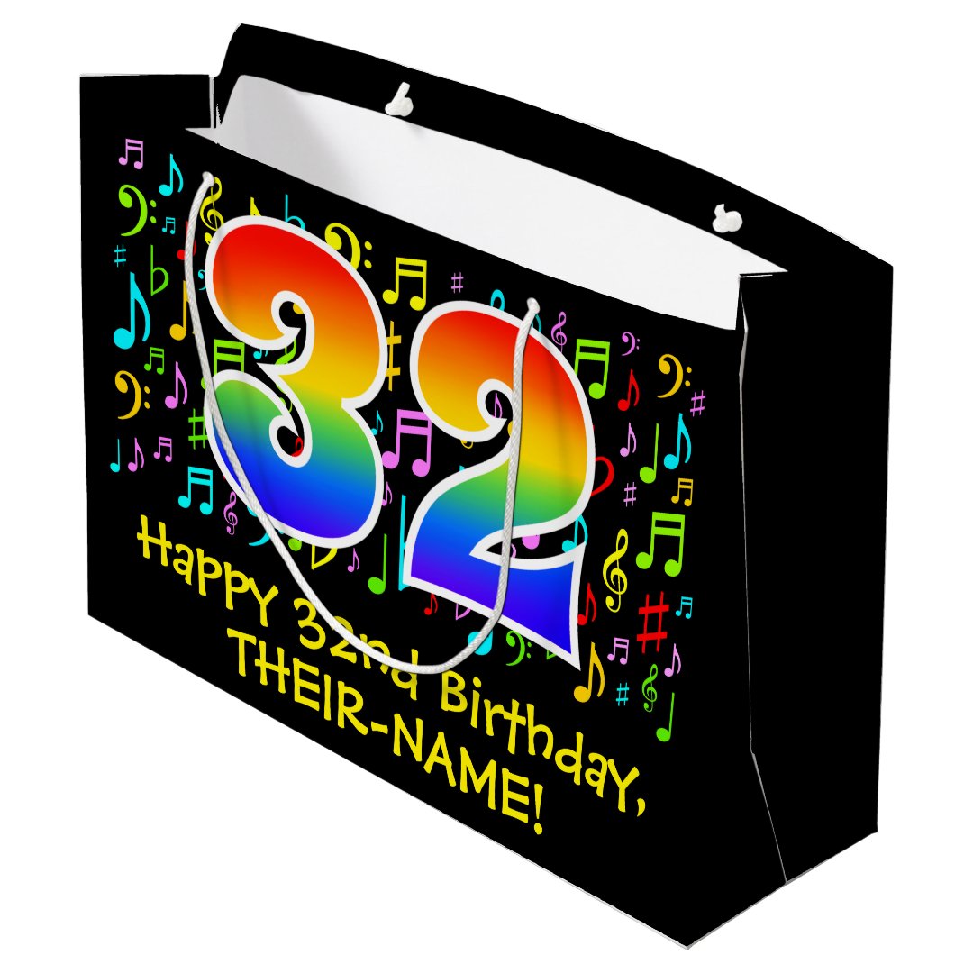 32nd Birthday - Colorful Music Symbols, Rainbow 32 Large Gift Bag | Zazzle