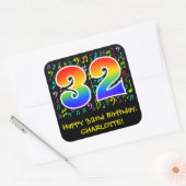 32nd Birthday: Colorful Music Symbols, Rainbow 32 Square Sticker | Zazzle
