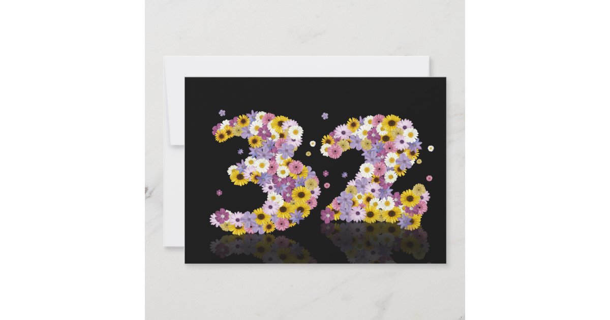 32nd Birthday party, with flowered letters Invitation | Zazzle