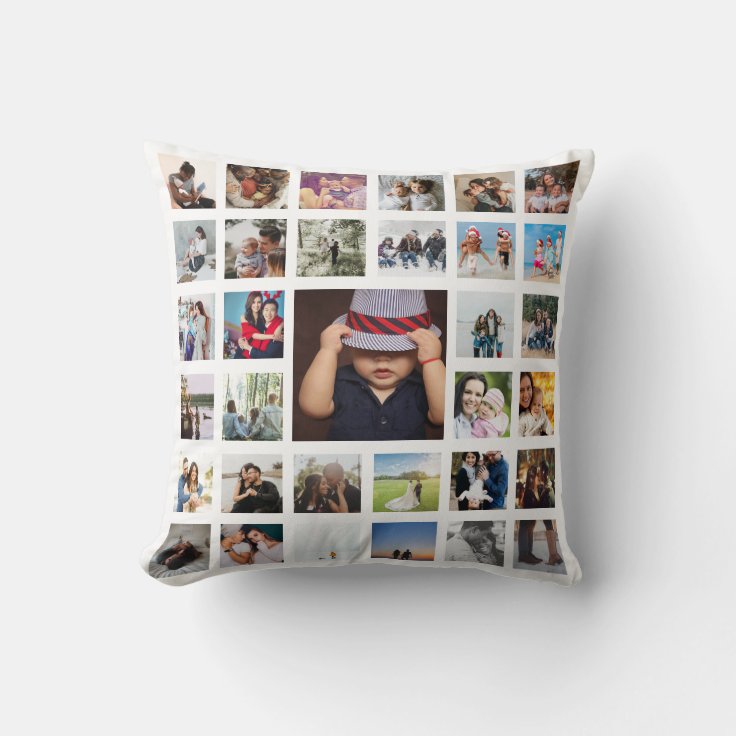 33 Photo Template Personalized Custom Made Collage Throw Pillow | Zazzle
