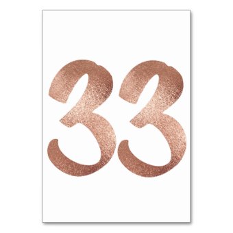 33 Table Number White Metallic Pink Rose Gold Table Number | Zazzle