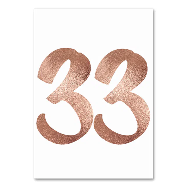 33 Table Number White Metallic Pink Rose Gold Table Number | Zazzle