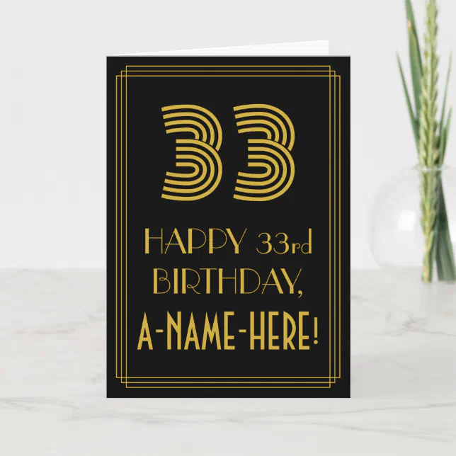 33rd Birthday: Art Deco Inspired Look "33" & Name Card | Zazzle