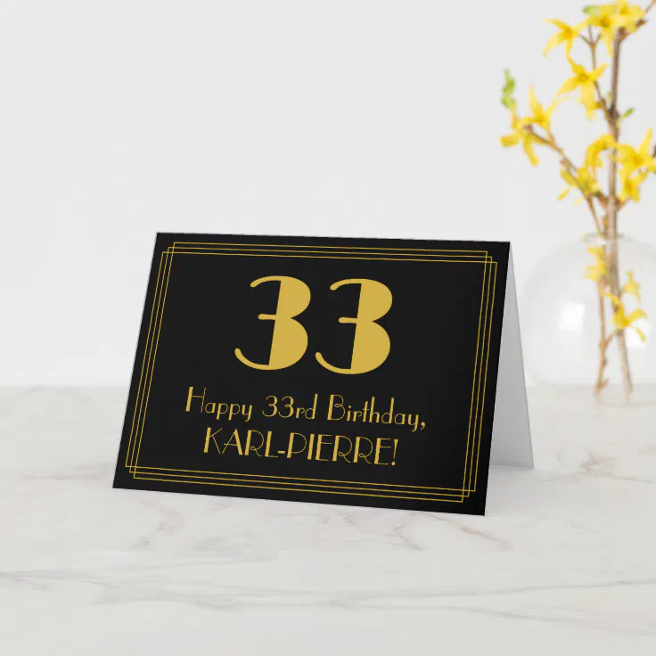 33rd Birthday: Art Deco Inspired Look "33" + Name Card | Zazzle