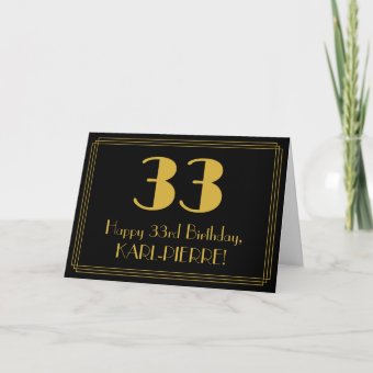 33rd Birthday: Art Deco Inspired Look "33" + Name Card | Zazzle