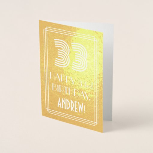 33rd Birthday – Art Deco Inspired Look "33" + Name Foil Card | Zazzle
