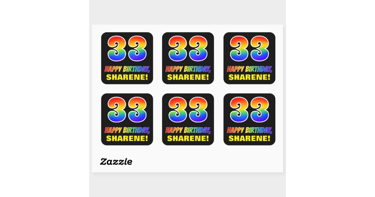 33rd Birthday: Bold, Fun, Simple, Rainbow 33 Square Sticker | Zazzle