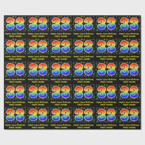 33rd Birthday: Colorful Music Symbols, Rainbow 33 Wrapping Paper | Zazzle