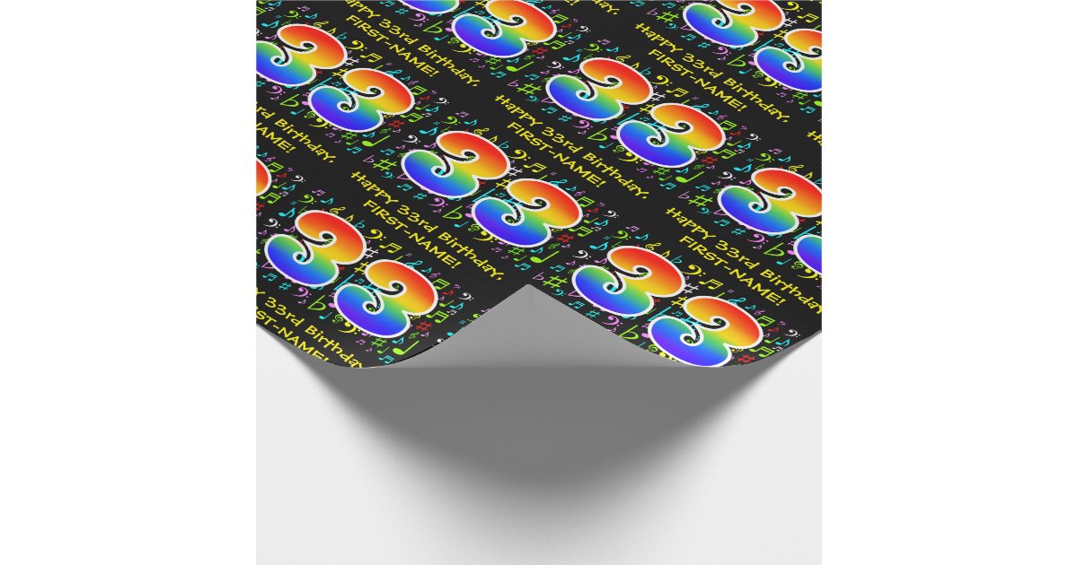 33rd Birthday: Colorful Music Symbols, Rainbow 33 Wrapping Paper | Zazzle