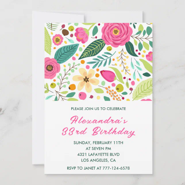 33rd birthday invitation Flowers Simple Colorful | Zazzle