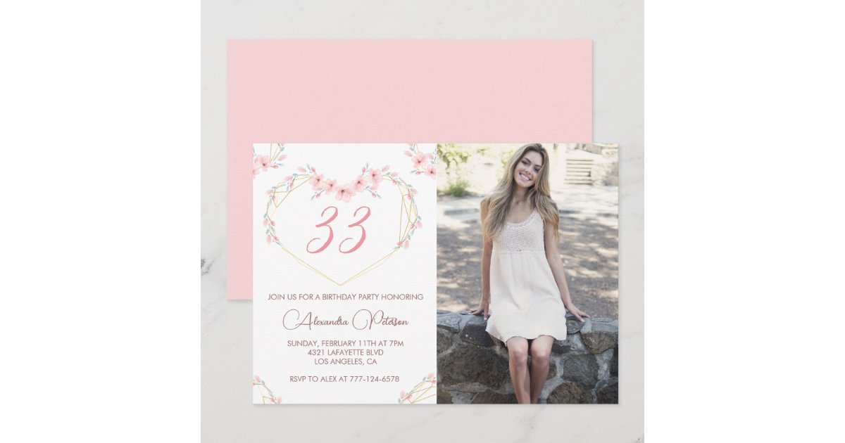 33rd birthday invitation Photo Elegant Boho | Zazzle