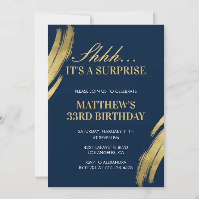 33rd birthday invitation Surprise party Men Navy | Zazzle