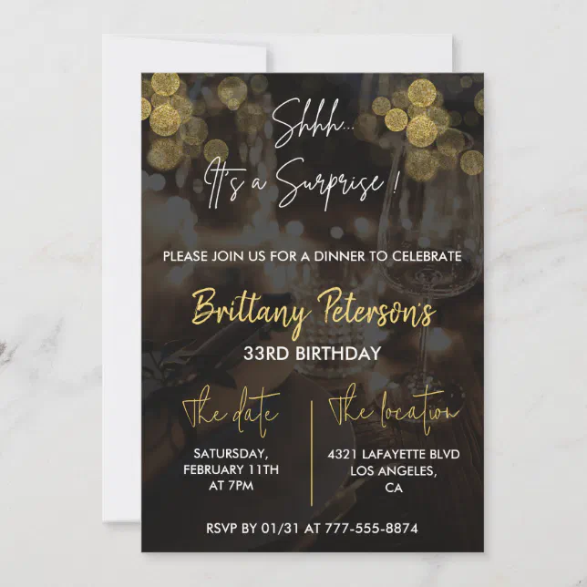 33rd birthday invitations Surprise Birthday Dinner | Zazzle