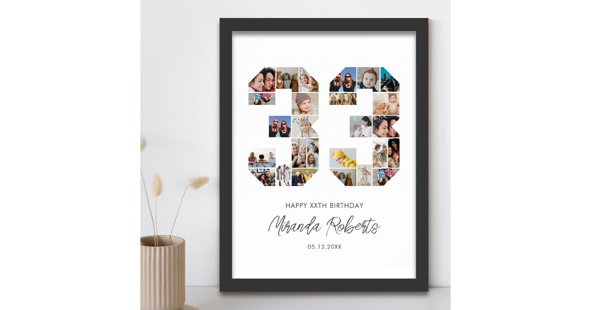 33rd Birthday Number 33 Custom Photo Collage Poster | Zazzle