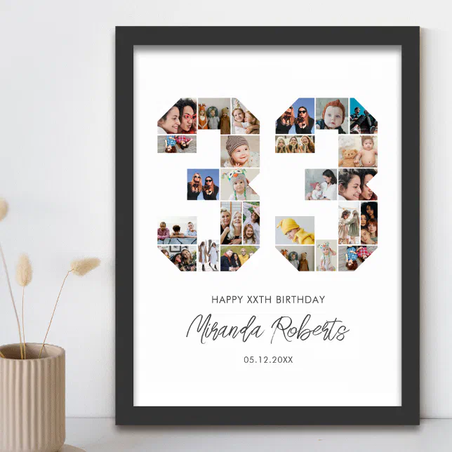 33rd Birthday Number 33 Custom Photo Collage Poster | Zazzle