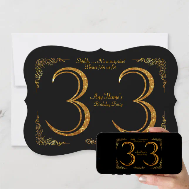 33rd,Birthday party 33rd,great Gatsby,black & gold Invitation | Zazzle