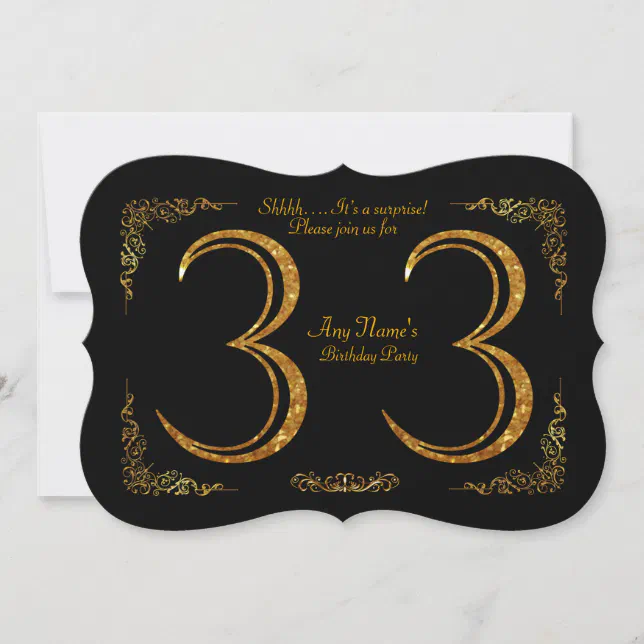 33rd,Birthday party 33rd,great Gatsby,black & gold Invitation | Zazzle