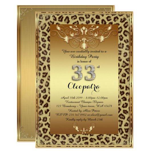 33rd, Birthday Party 33rd, Royal Cheetah gold plus Invitation | Zazzle.com