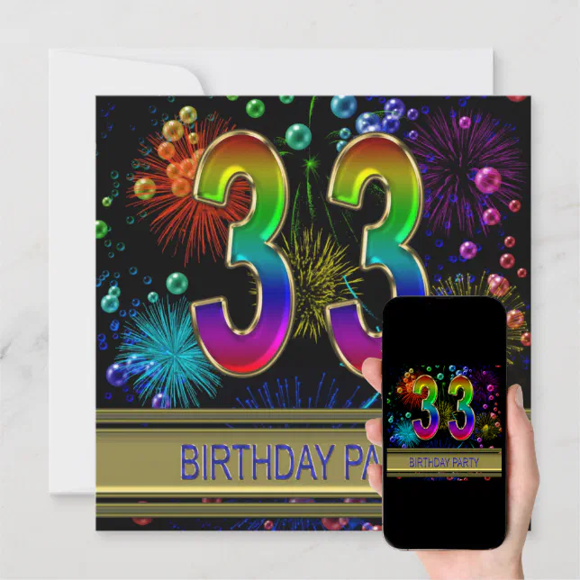 33rd Birthday party Invitation with bubbles | Zazzle