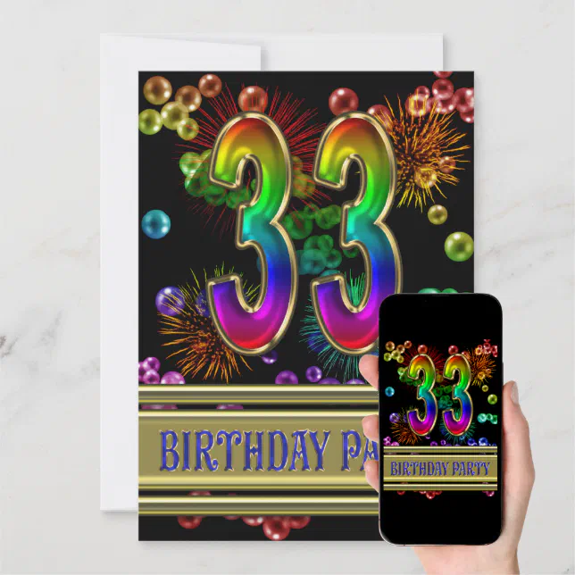 33rd Birthday party Invitation with bubbles | Zazzle