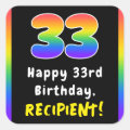 33rd Birthday: Rainbow Spectrum # 33, Custom Name Square Sticker | Zazzle