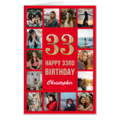 33rd Birthday Red & Gold Photo Collage Extra Large Card | Zazzle