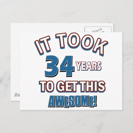 34 year old birthday designs postcard | Zazzle