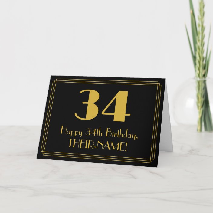 34th Birthday: Art Deco Inspired Look "34" + Name Card | Zazzle.com