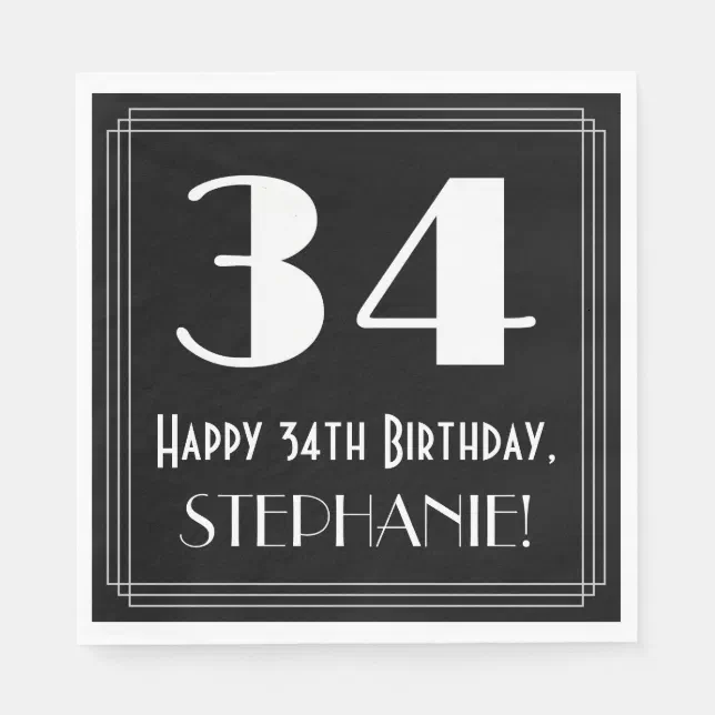 34th Birthday ~ Art Deco Inspired Look "34", Name Napkins | Zazzle