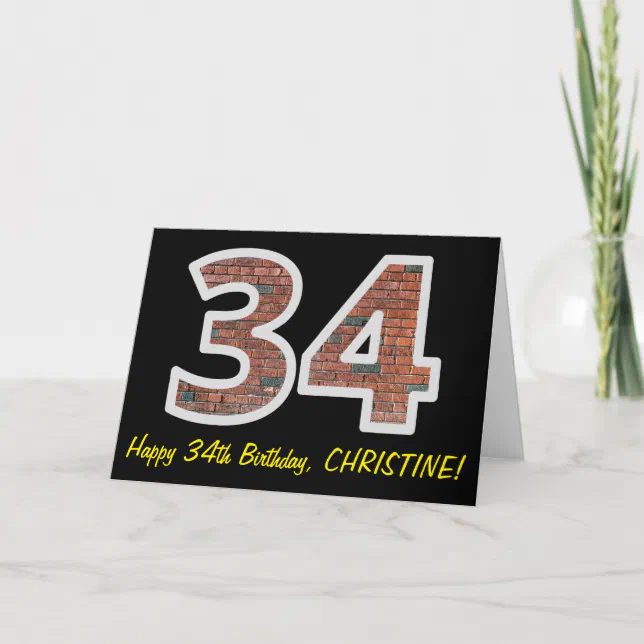 34th Birthday - Brick Wall Pattern "34" w/ Name Card | Zazzle