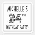 34th Birthday Party: Art Deco Style + Custom Name Square Sticker | Zazzle