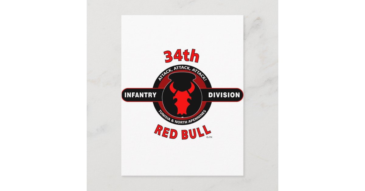 34TH INFANTRY DIVISION" RED BULL" POSTCARD | Zazzle