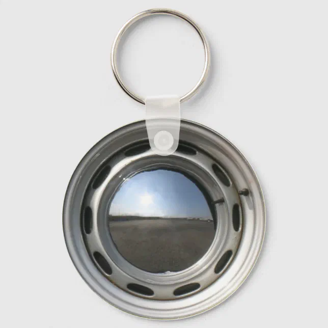 356 Classic car wheel (rim) with chrome hubcap Keychain | Zazzle