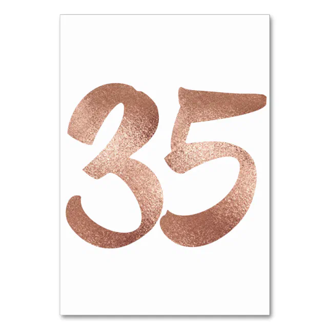 35 Table Number White Metallic Pink Rose Gold Table Number | Zazzle