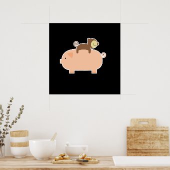 35" x 35" Baby Monkey Riding on a Pig Poster | Zazzle