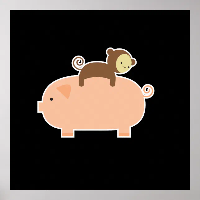 35" x 35" Baby Monkey Riding on a Pig Poster | Zazzle