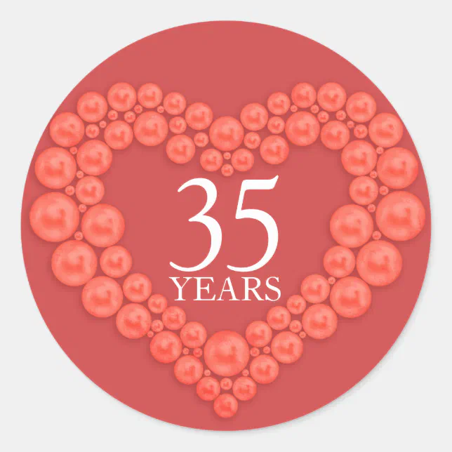 35 years coral anniversary heart sticker | Zazzle