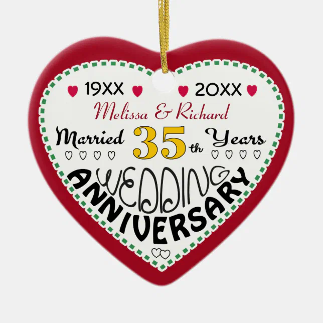 35th Anniversary gift heart shaped Christmas Ceramic Ornament | Zazzle