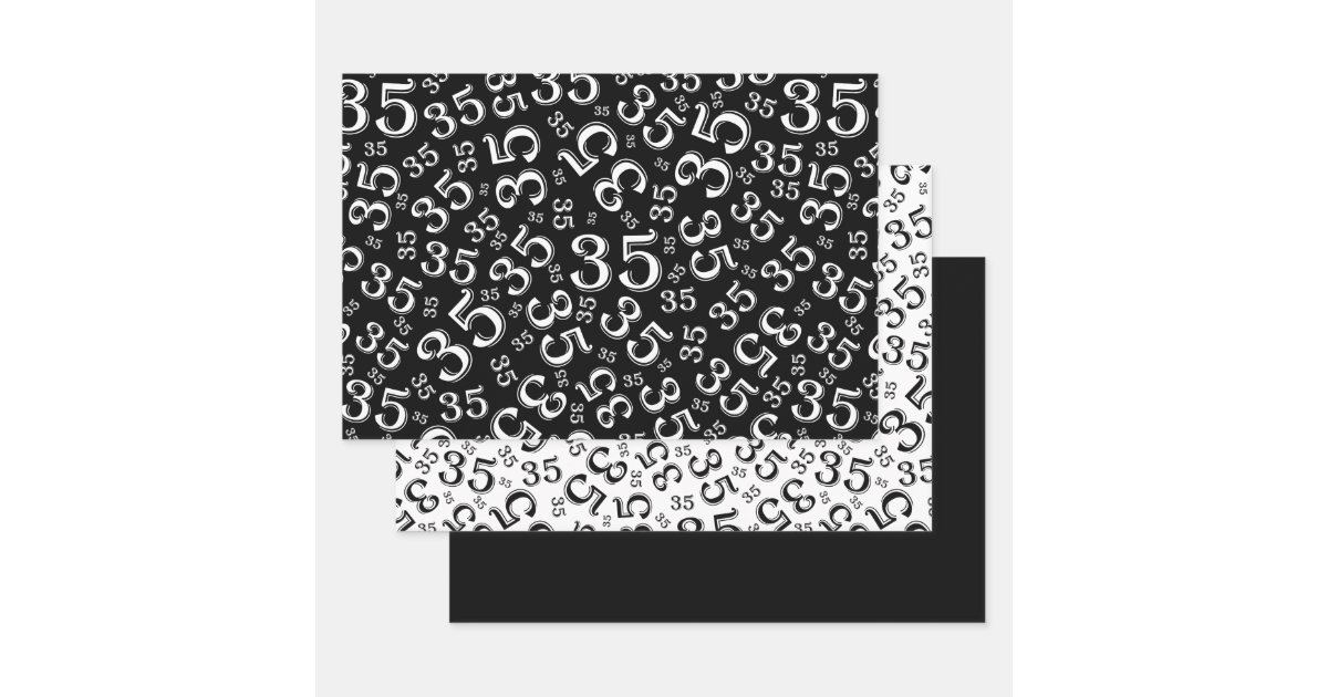 35th Birthday Black/White Random Number Pattern 35 Wrapping Paper ...