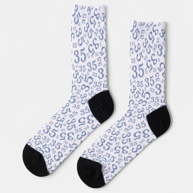 35th Birthday Blue Random Number Pattern Socks | Zazzle