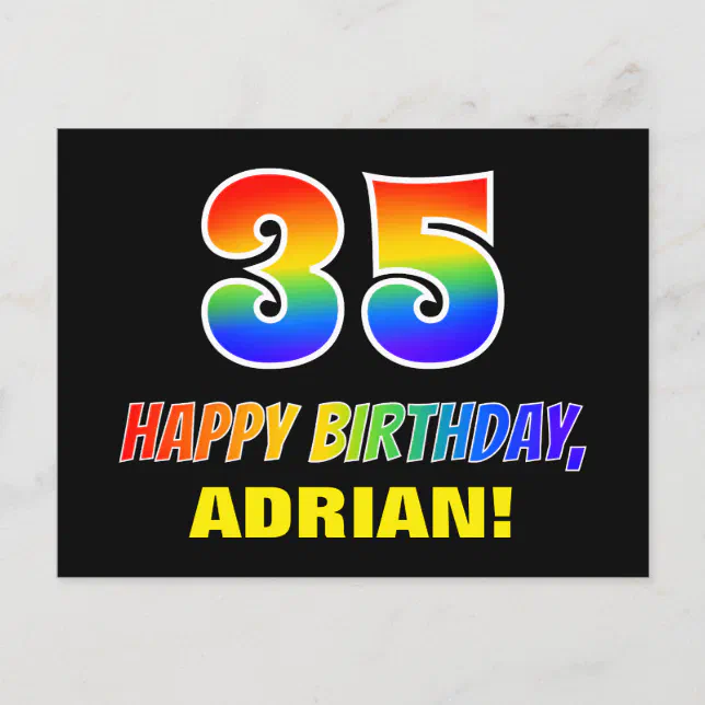 35th Birthday: Bold, Fun, Simple, Rainbow 35 Postcard | Zazzle