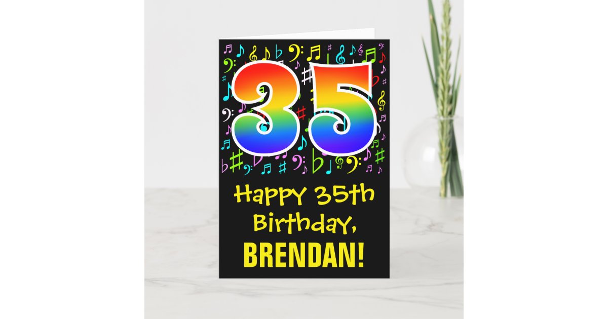 35th Birthday: Colorful Music Symbols + Rainbow 35 Card | Zazzle