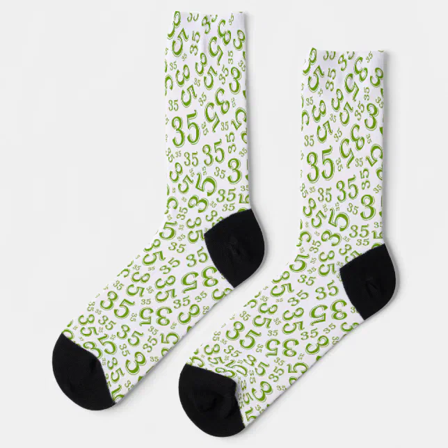 35th Birthday Green Random Number Pattern Socks | Zazzle