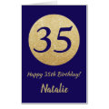 35th Birthday Navy Blue and Gold Extra Large Jumbo Card | Zazzle