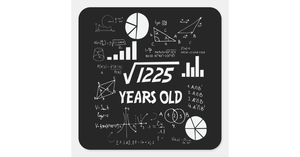35th Birthday Square Root Math 35 Years Old Bday Square Sticker | Zazzle