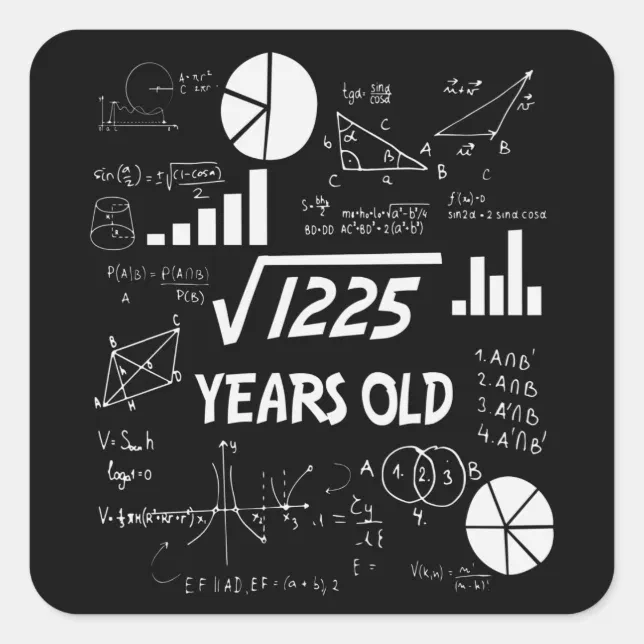 35th Birthday Square Root Math 35 Years Old Bday Square Sticker | Zazzle