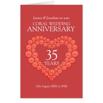 35th coral wedding anniversary heart card | Zazzle
