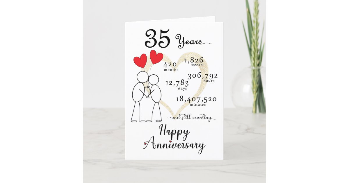 35th Wedding Anniversary Card with heart balloons | Zazzle