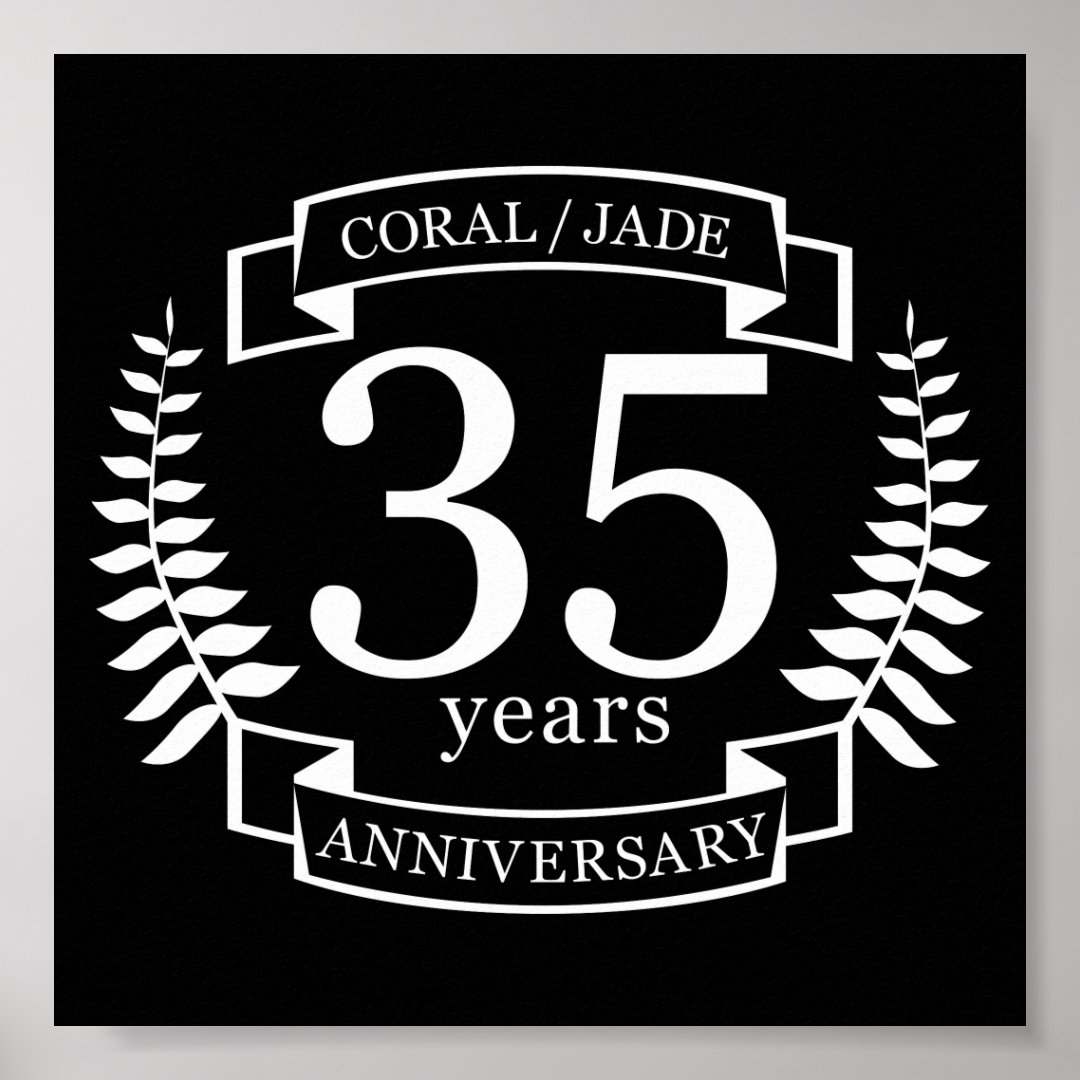 35th Wedding ANNIVERSARY JADE / CORAL Poster | Zazzle