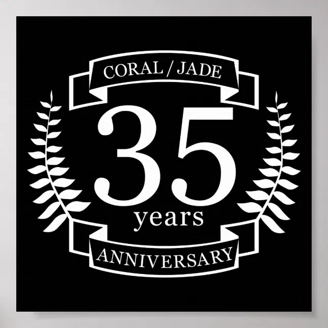 35th Wedding ANNIVERSARY JADE / CORAL Poster | Zazzle